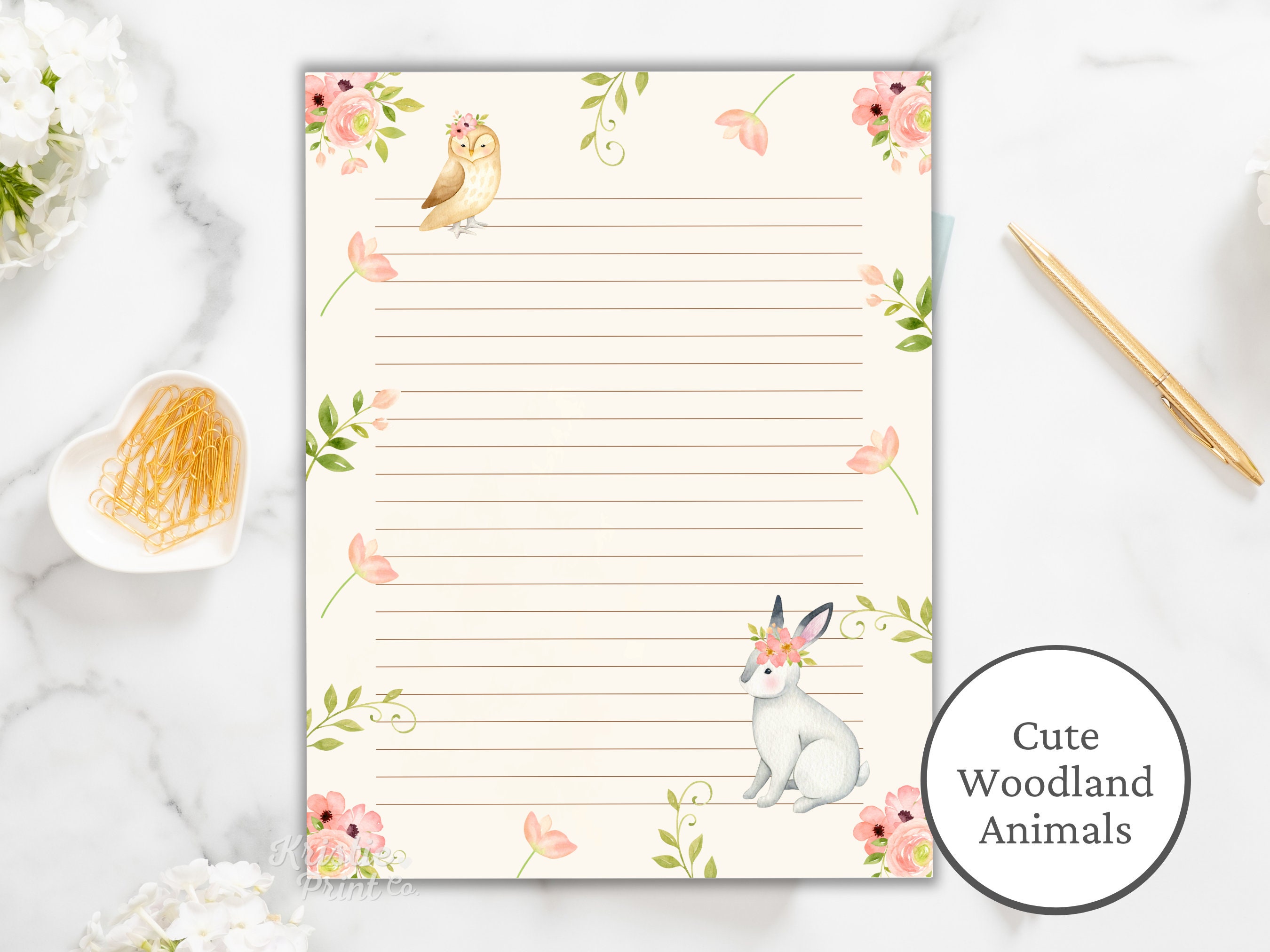 Woodland Stationary, Digital Note Paper, Download, Writing Paper, Deer ...