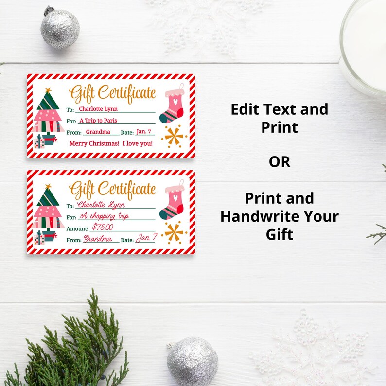 Custom Christmas Gift Certificate Template Christmas Voucher Printable ...