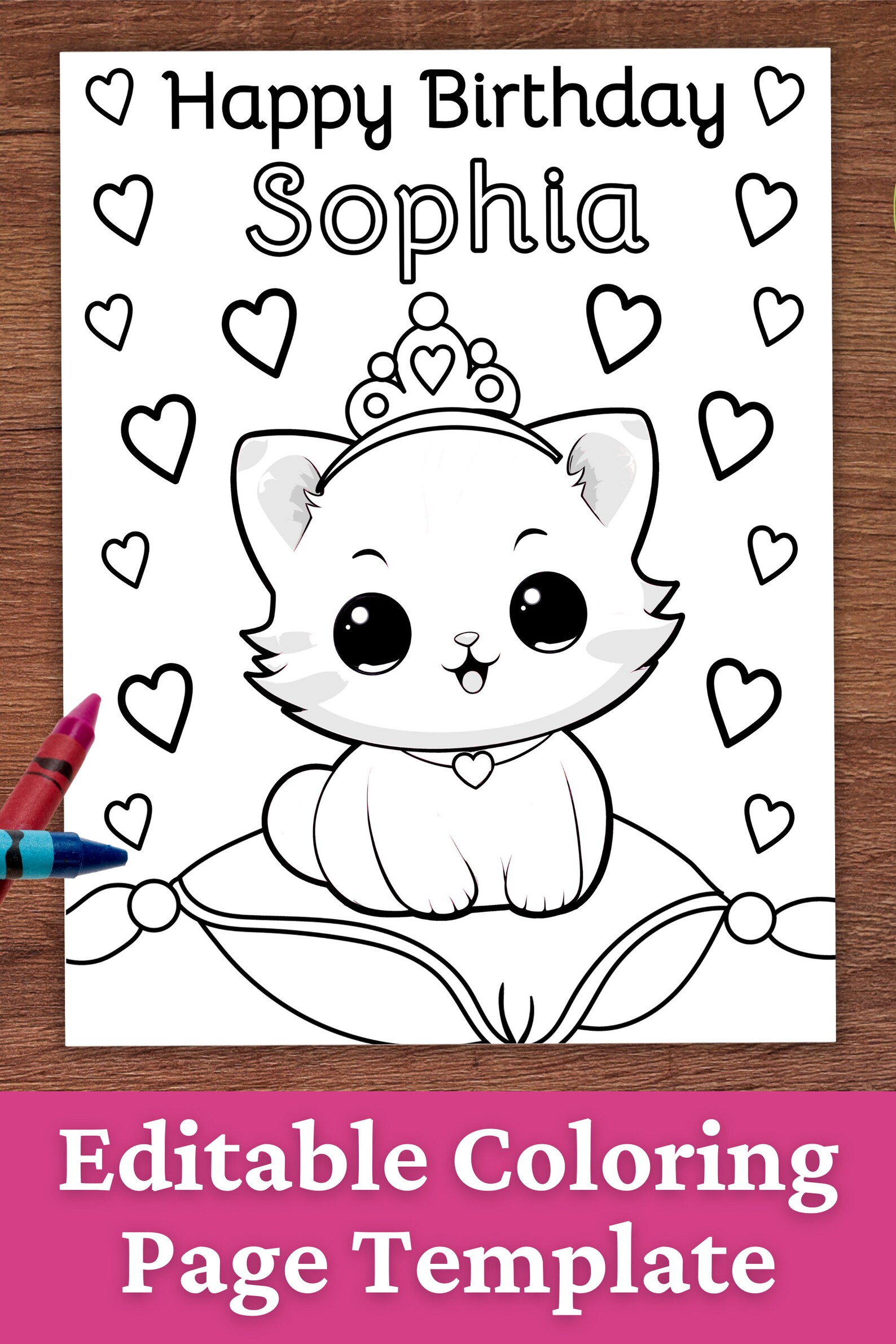 Editable Cat Birthday Coloring Page Printable Birthday Activity Custom ...