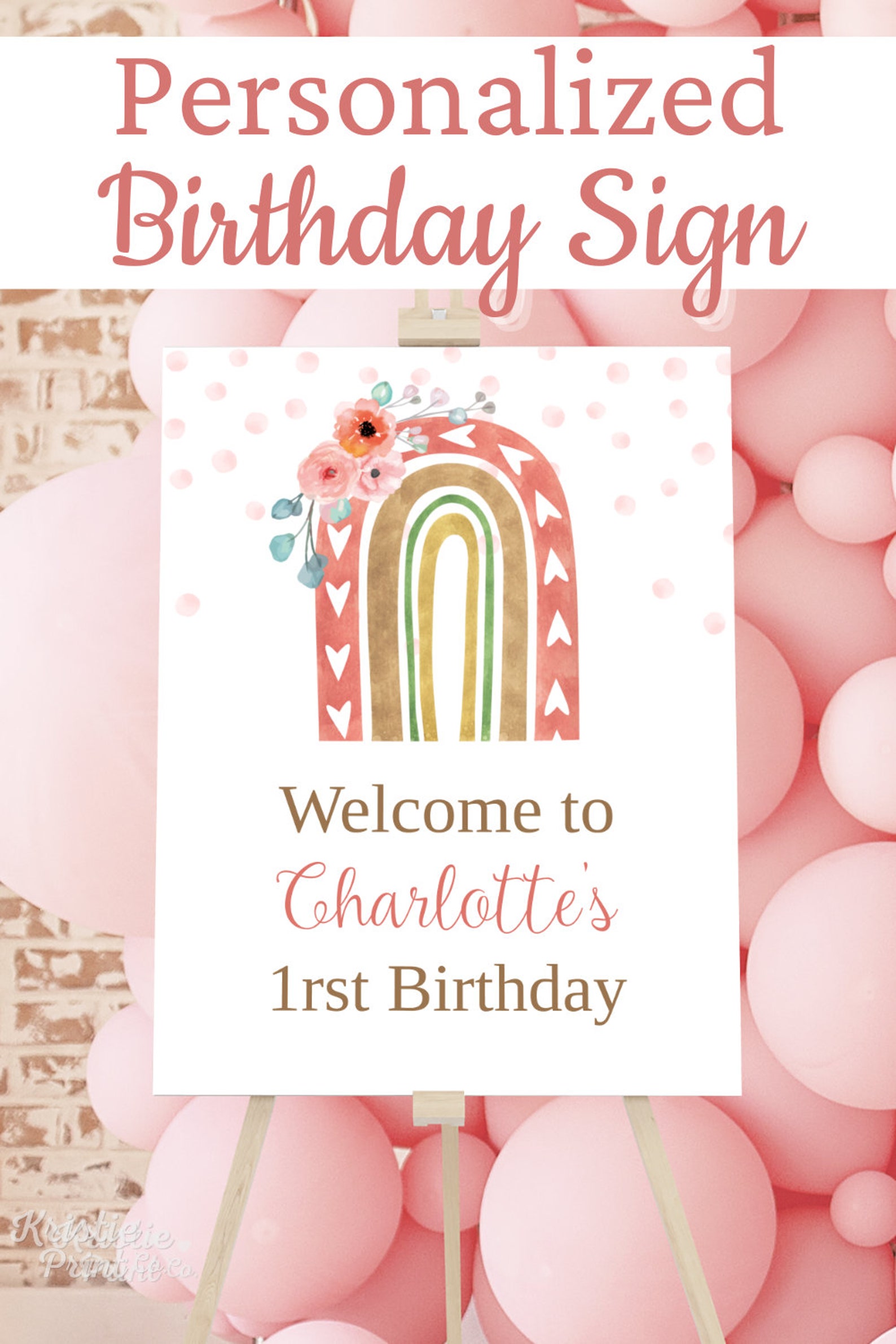 Boho Rainbow Birthday Party Decorations, Editable Birthday Sign ...