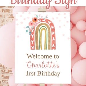Boho Rainbow Birthday Party Decorations, Editable Birthday Sign ...