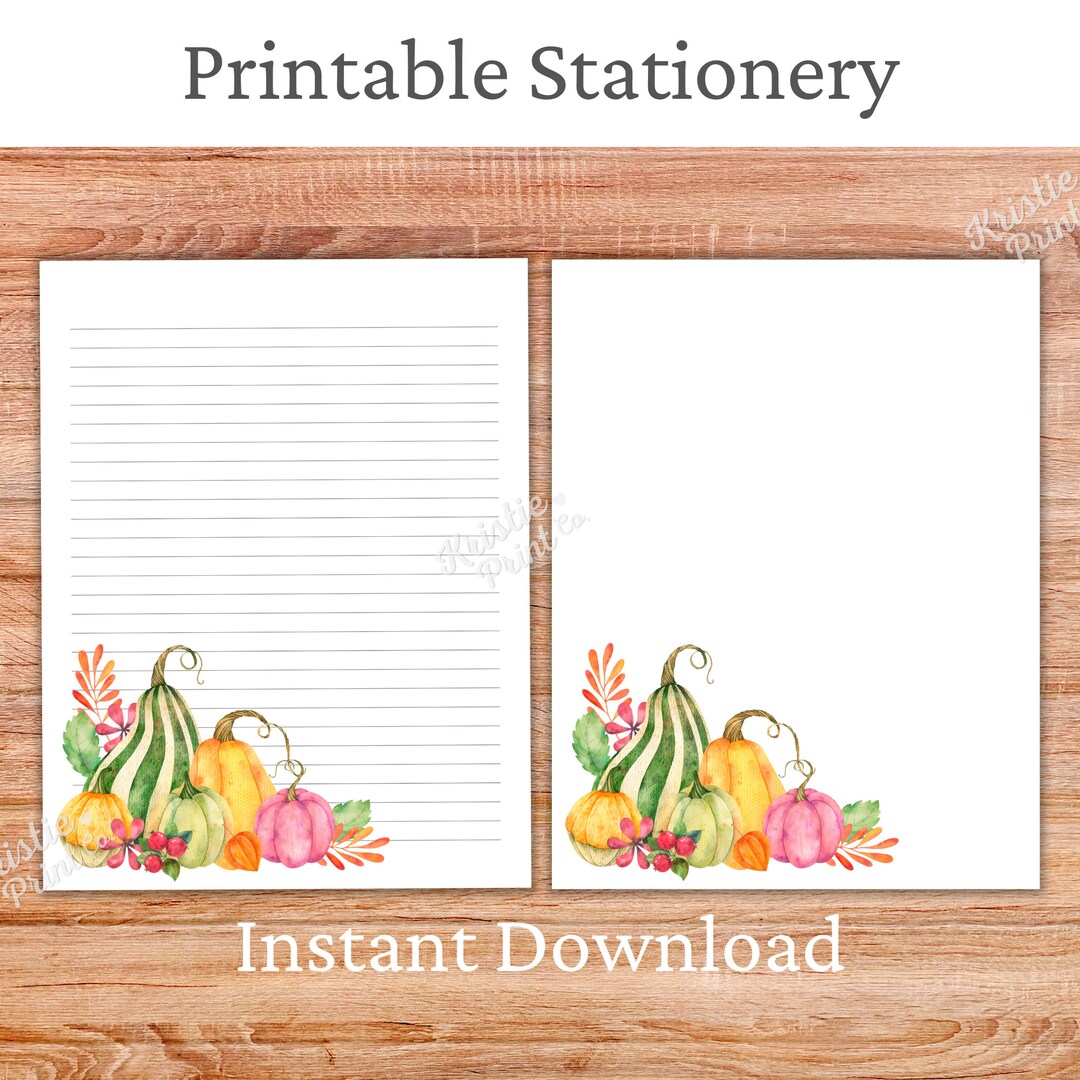Autumn Stationery, Pumpkin Writing Paper, Fall Stationery Set, Digital ...