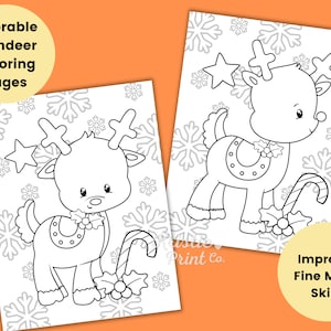 Reindeer Coloring Page, Christmas Coloring Pages for Kids, Kids Party ...