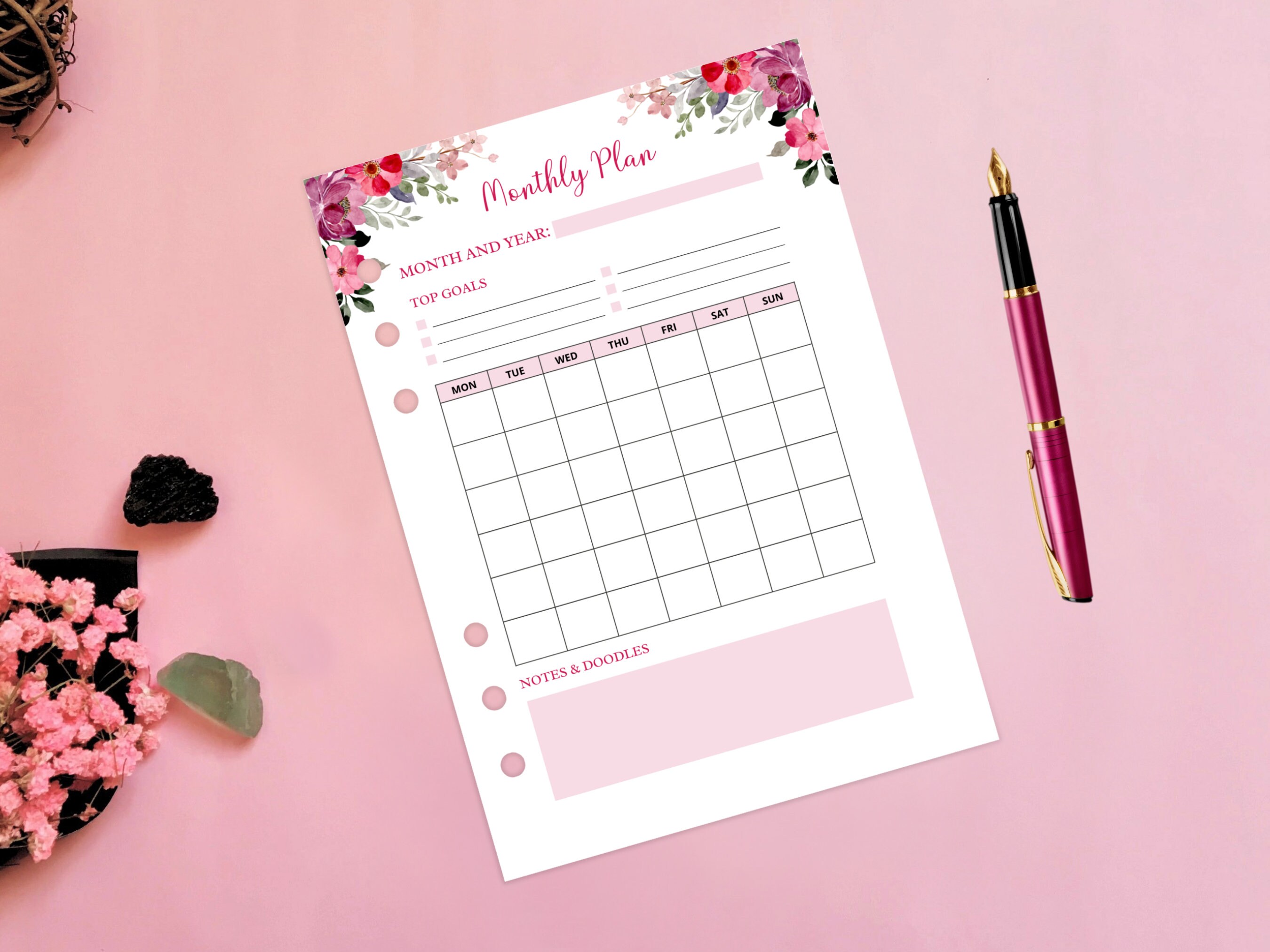 Floral Printable Planner, Daily Planner, Weekly Planner, Monthly ...