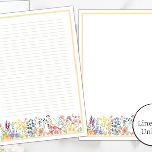 Wildflower Stationery, Boho Stationery, Border Stationery, Lined ...