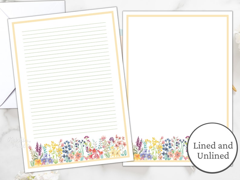 Wildflower Stationery, Boho Stationery, Border Stationery, Lined ...