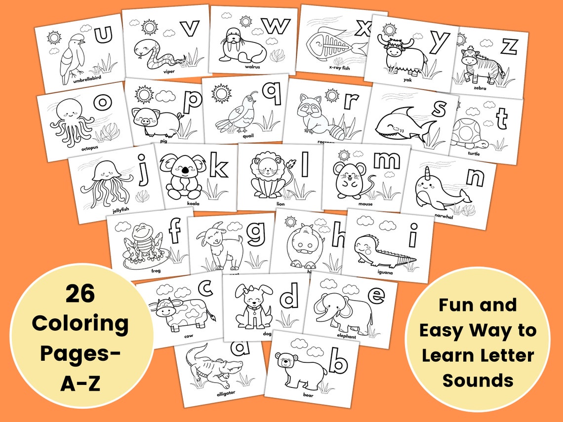 Cute Alphabet Coloring Pages, ABC Poster, ABC Coloring, Printable ...
