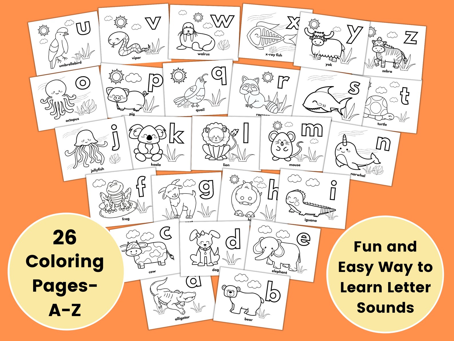 Cute Alphabet Coloring Pages, ABC Poster, ABC Coloring, Printable ...