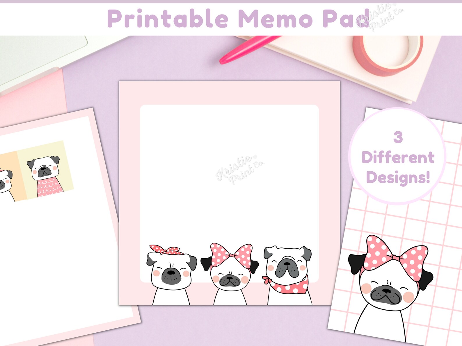 Dog Notepad Printable Memo Pad Kawaii Stationary Pug Memo - Etsy
