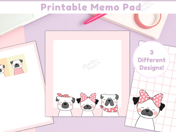 Dog Notepad Printable Memo Pad Kawaii Stationary Pug Memo - Etsy