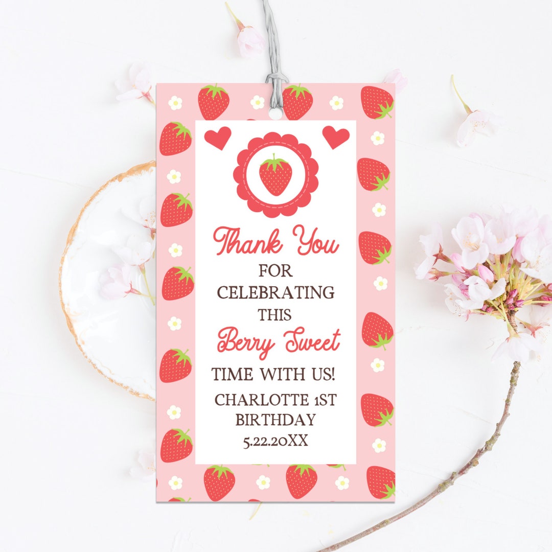 Berry First Birthday Thank You Tags Strawberry Birthday Printable Favor ...