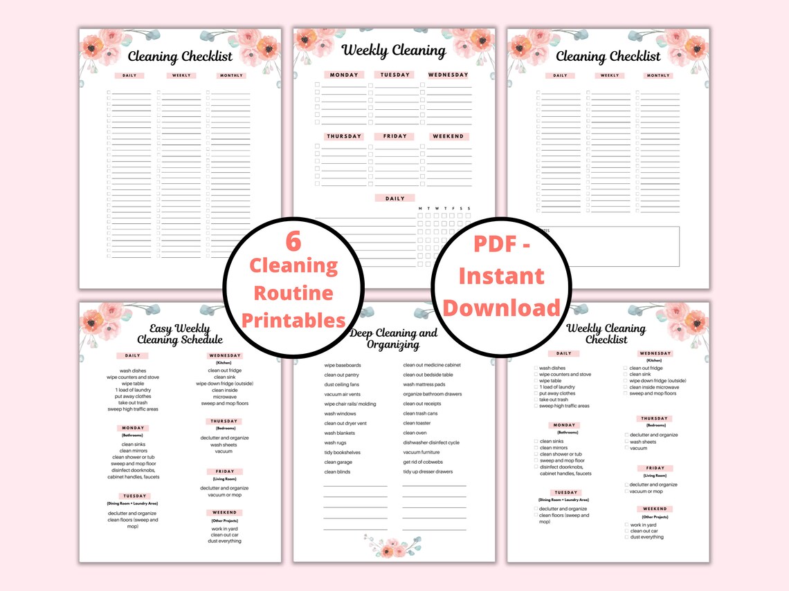 Printable Cleaning Schedule, Daily, Weekly, Monthly, Cleaning Planner ...