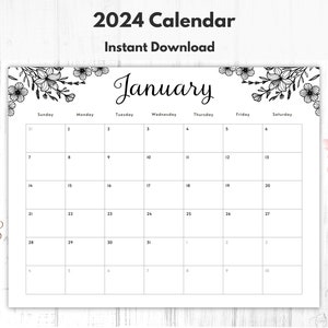 Boho Calendar 2024 Printable Black and White Calendar 2024 Calendar ...