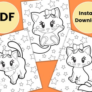 Cat Coloring Pages for Kids, Kitten Coloring Pages, Cat Birthday Favor ...