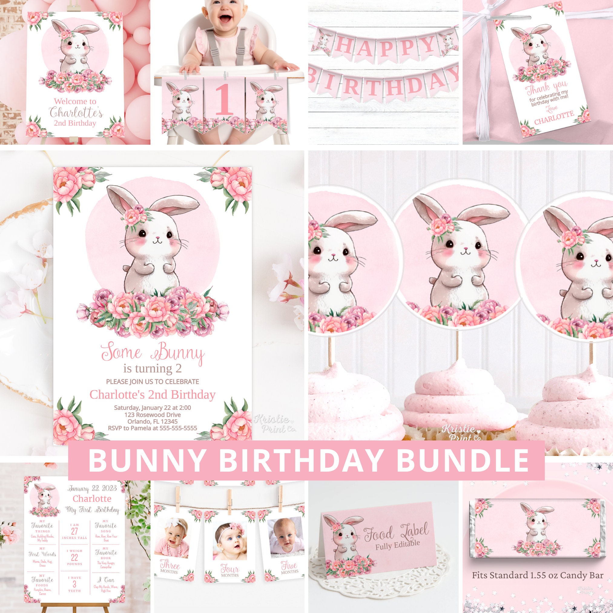 Editable Bunny Birthday Decor Birthday Party Bundle Some Bunny is One ...