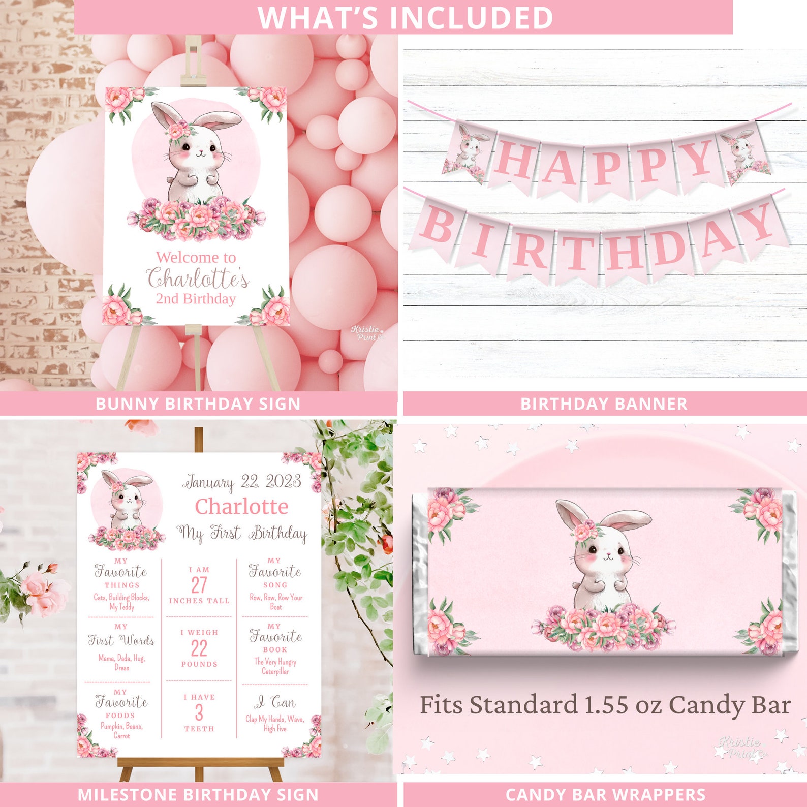 Editable Bunny Birthday Decor Birthday Party Bundle Some Bunny is One ...