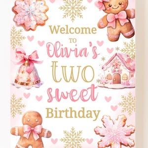 Pink Gingerbread Birthday Sign Gingerbread Birthday Party Decorations ...