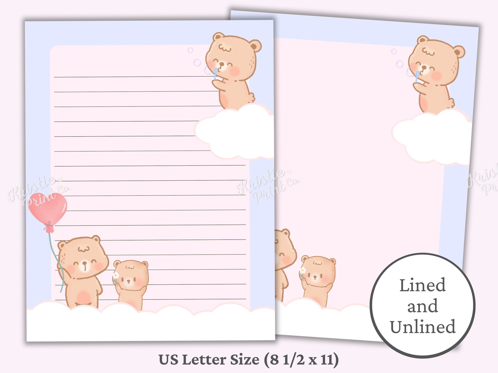 Kawaii Stationery Printable Set Bear Stationery Cute | Etsy