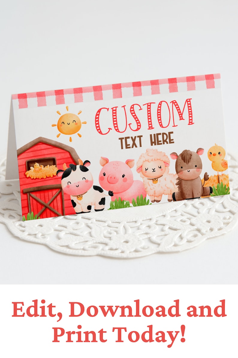 Farm Birthday Food Label Barnyard Birthday Food Tent Card Farm Animal ...