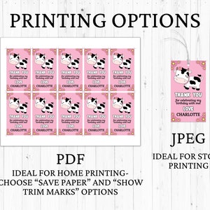 Cow Birthday Favor Tags Cow Decorations Birthday Cow Favors Thank You ...