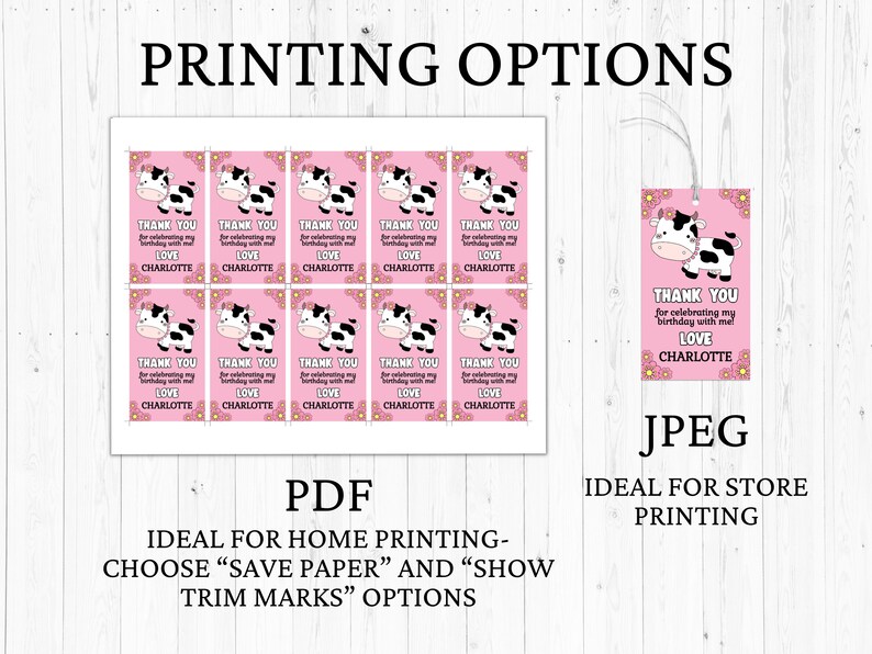 Cow Birthday Favor Tags Cow Decorations Birthday Cow Favors Thank You ...