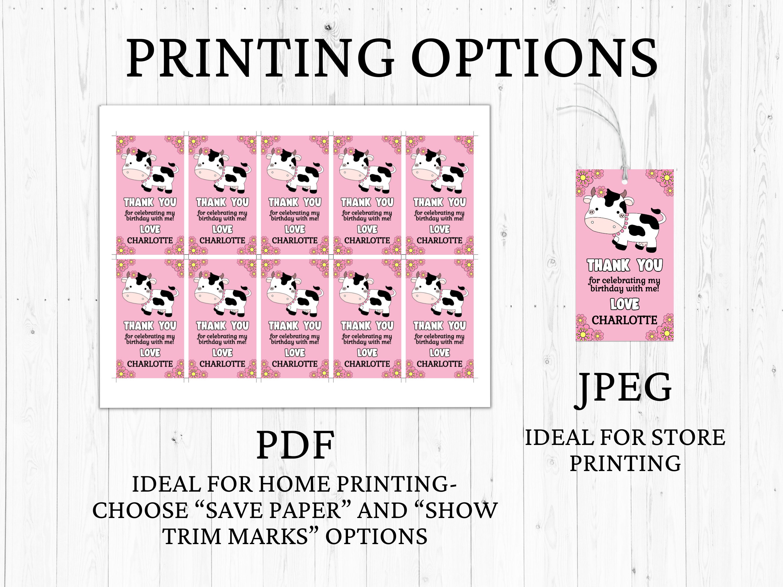 Cow Birthday Favor Tags Cow Decorations Birthday Cow Favors Thank You ...