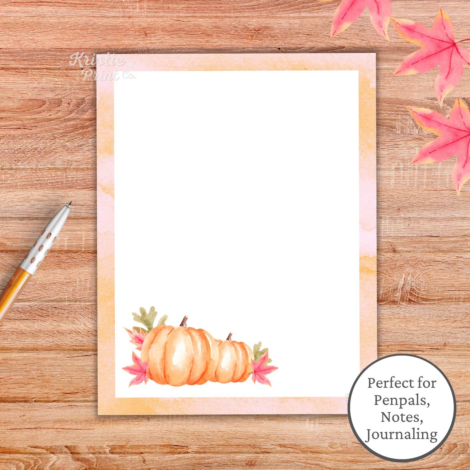 Pumpkin Writing Paper, Fall Stationery Set, Digital Stationery, Autumn ...