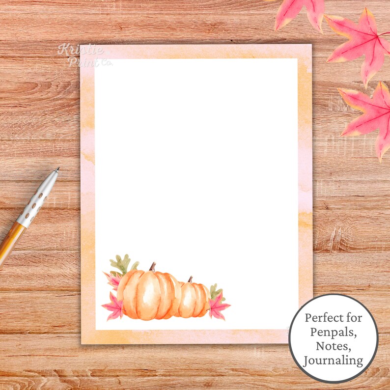 Pumpkin Writing Paper, Fall Stationery Set, Digital Stationery, Autumn ...