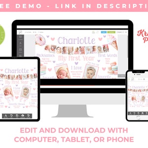 One Year of Photo Board Baby Photo Template 1st Birthday Poster Sweet ...