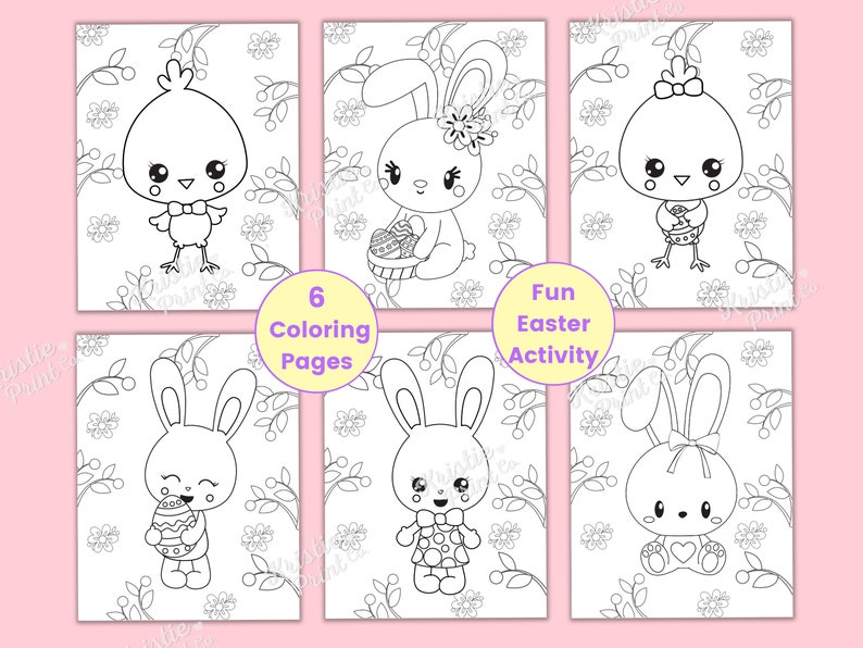 Cute Easter Coloring Pages Easter Kids Activity Party Favor - Etsy