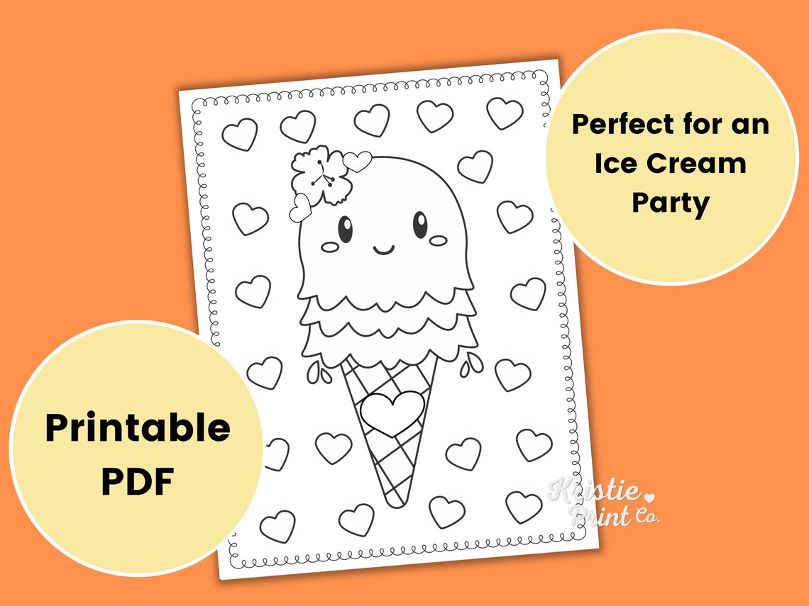 Ice Cream Coloring Page for Kids, Kids Party Games, Ice Cream Birthday ...
