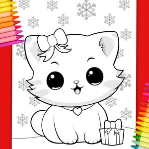 Cute Christmas Cat Coloring Pages Cat Coloring Page for Kids Party ...