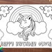 Editable Happy Birthday Coloring Page Printable, Unicorn Birthday ...