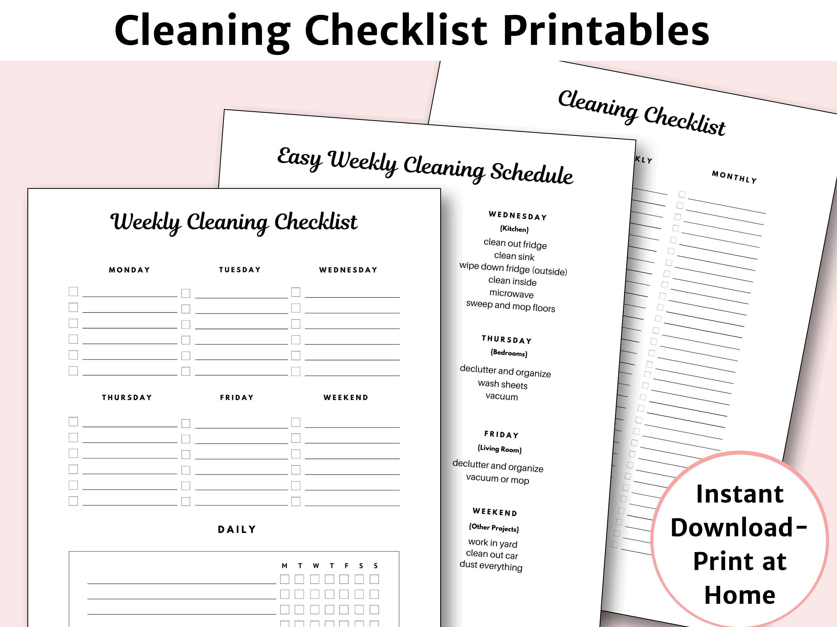 Weekly Cleaning Checklist Printable Instant Download PDF Home Décor ...