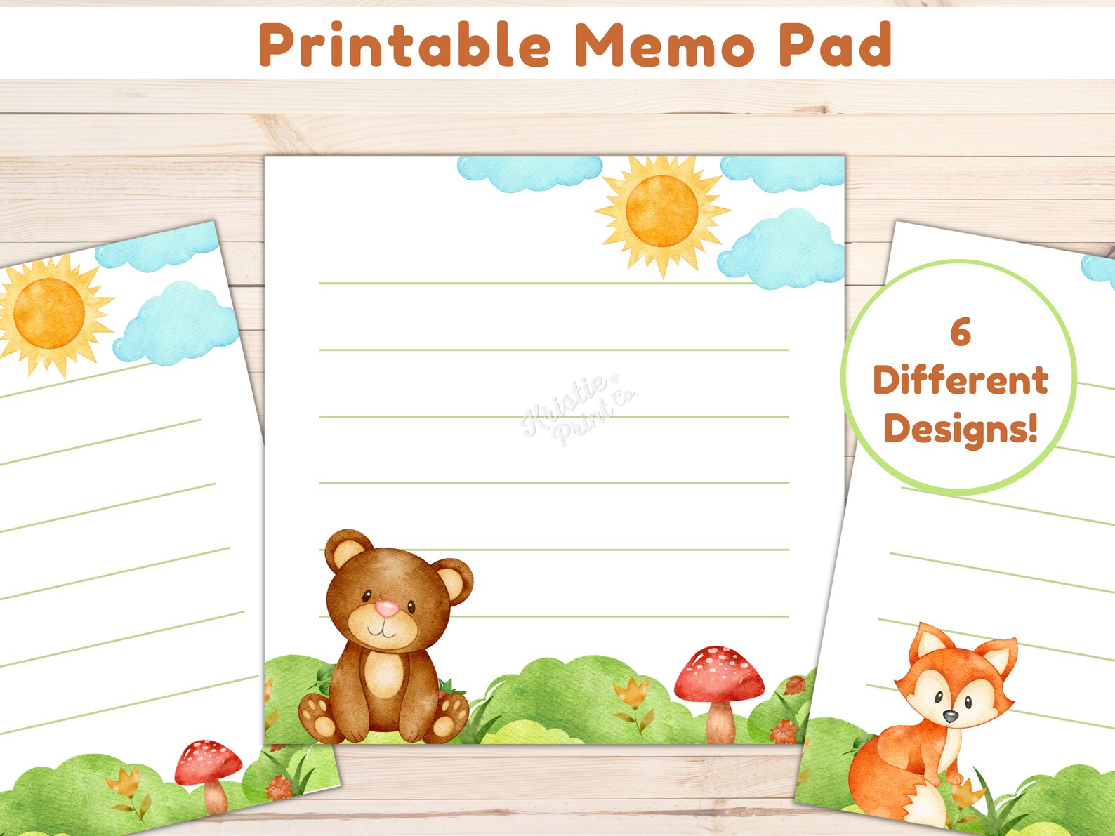 Woodland Printable Memo Pad, Printable Memo Pad PDF, Bear Memo, Cute ...