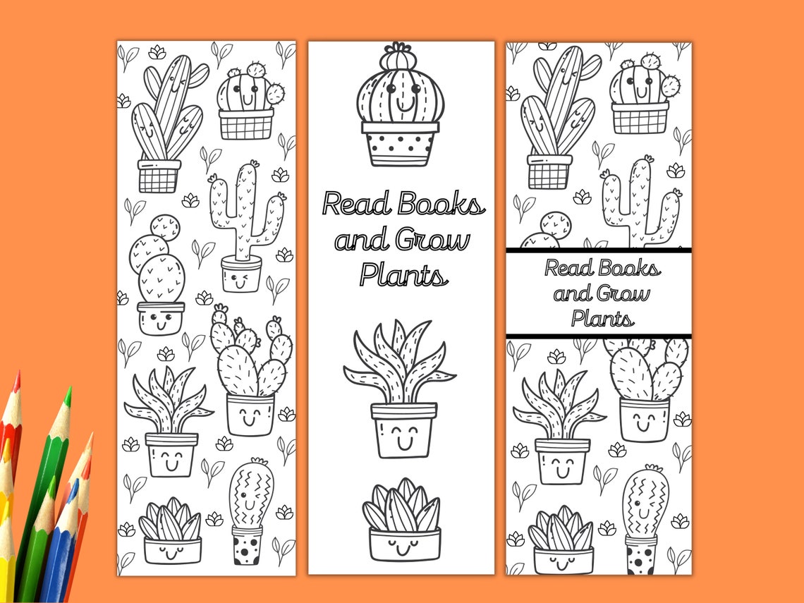 Printable Bookmarks to Color, Houseplant Bookmark, , Cactus Bookmark ...