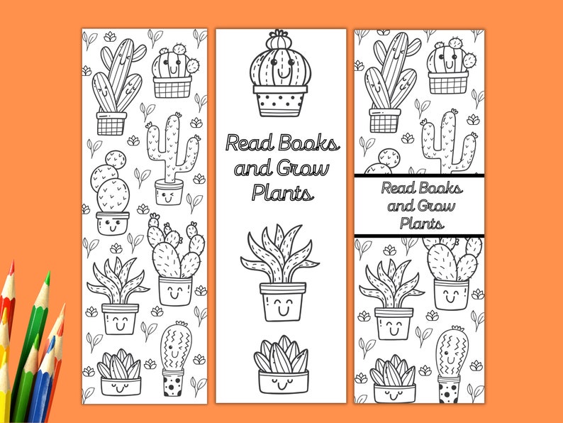 Printable Bookmarks to Color, Houseplant Bookmark, , Cactus Bookmark ...