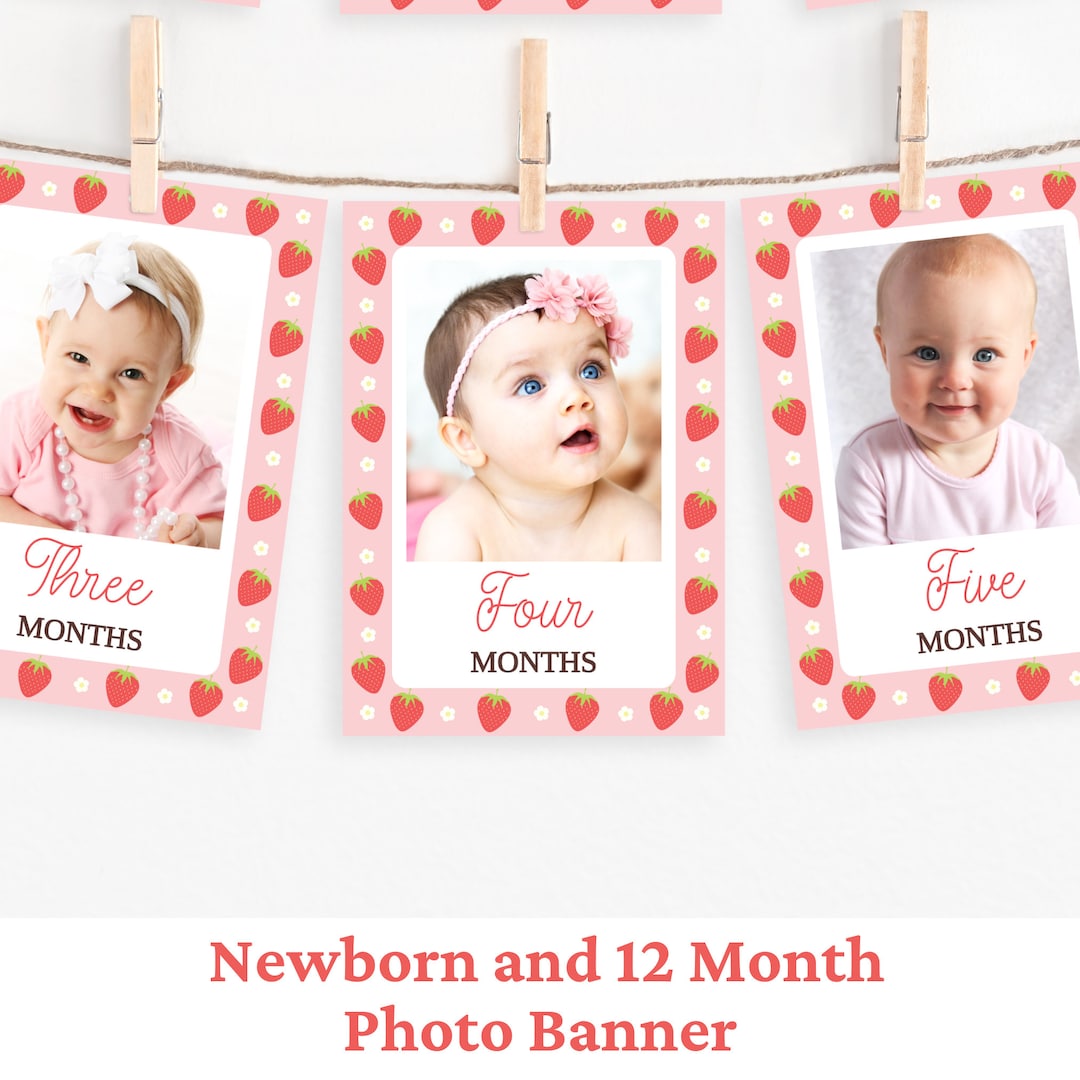 Monthly Milestone Banner Berry First Birthday Monthly Photo Banner ...