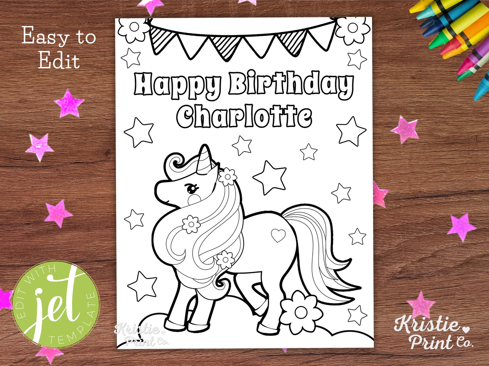 Editable Happy Birthday Unicorn Coloring Page, Happy Birthday Coloring ...
