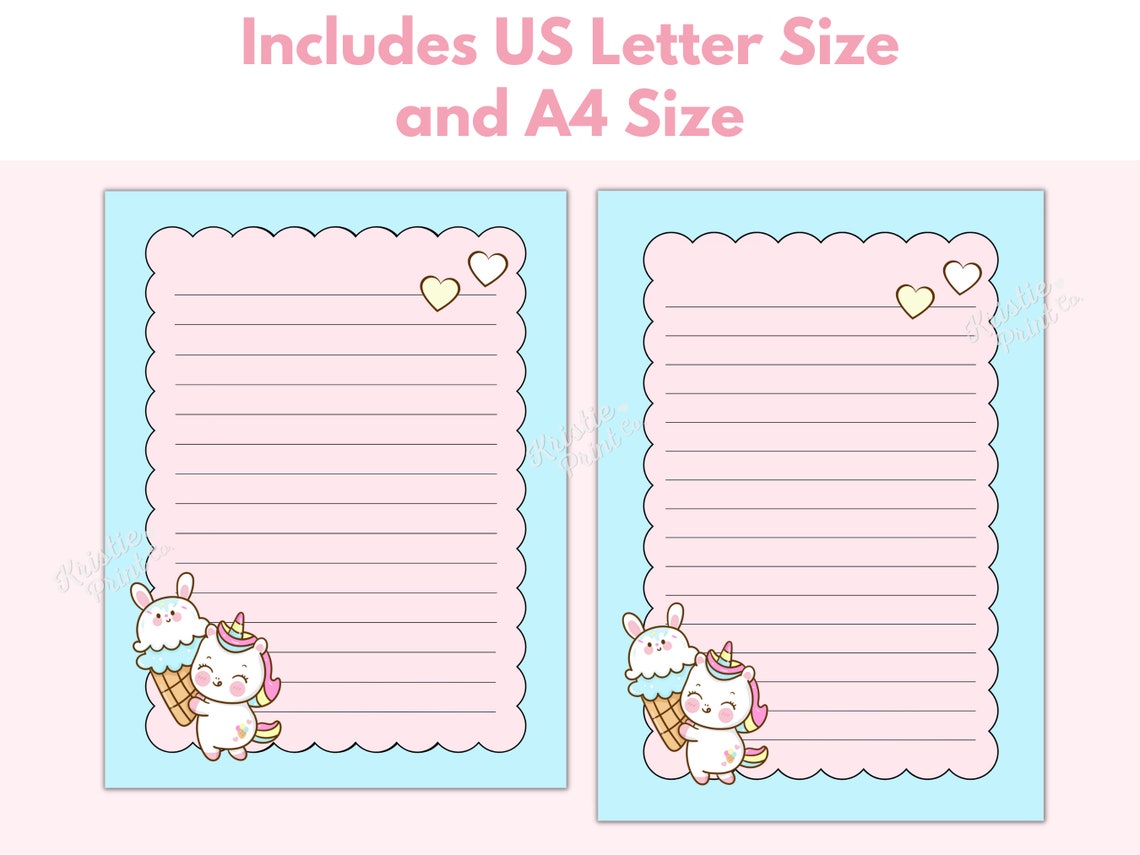 Unicorn Stationery, Printable Kawaii Letter Paper, Kawaii Stationery ...