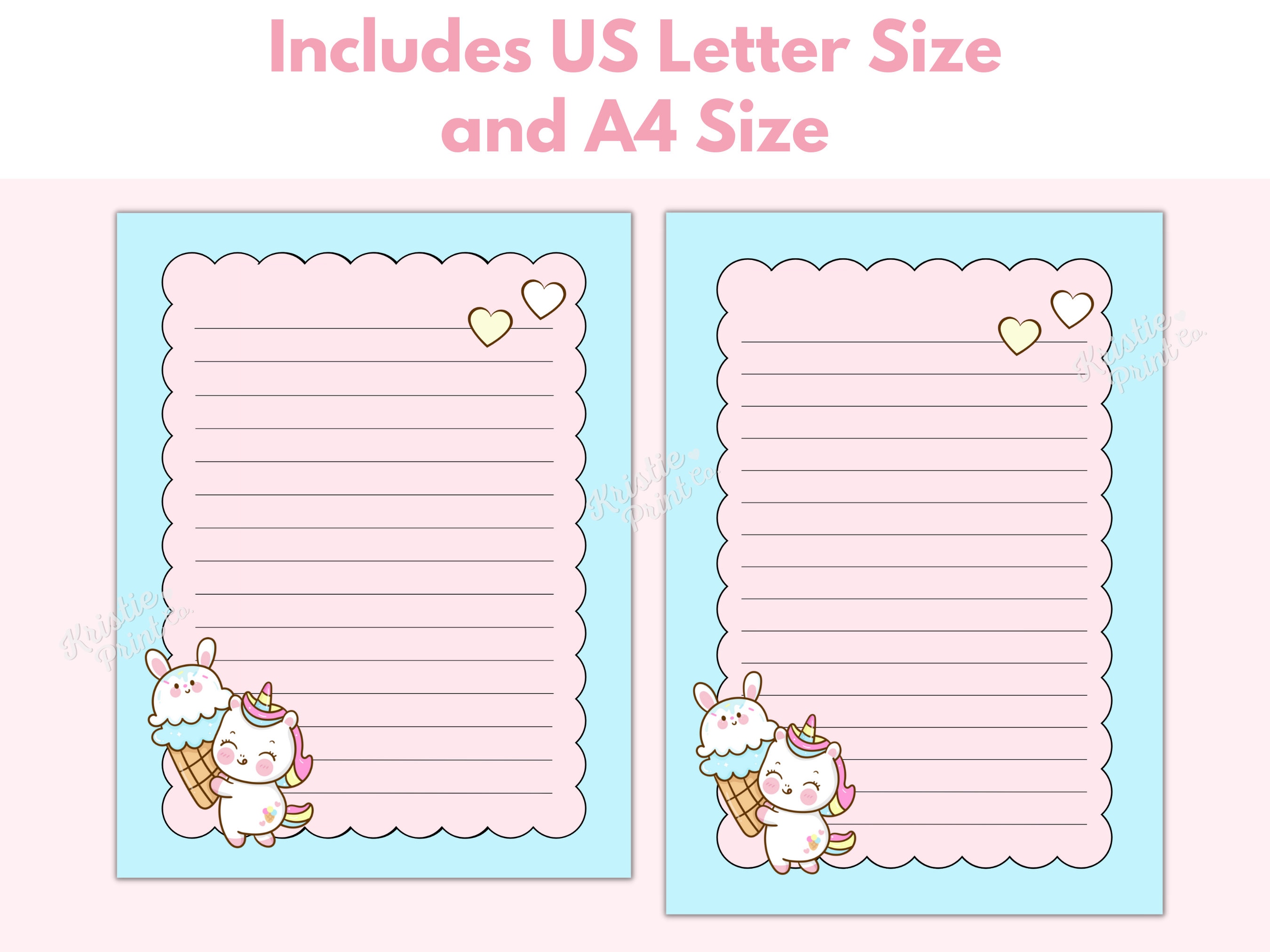 Unicorn Stationery Printable Kawaii Letter Paper Kawaii - Etsy