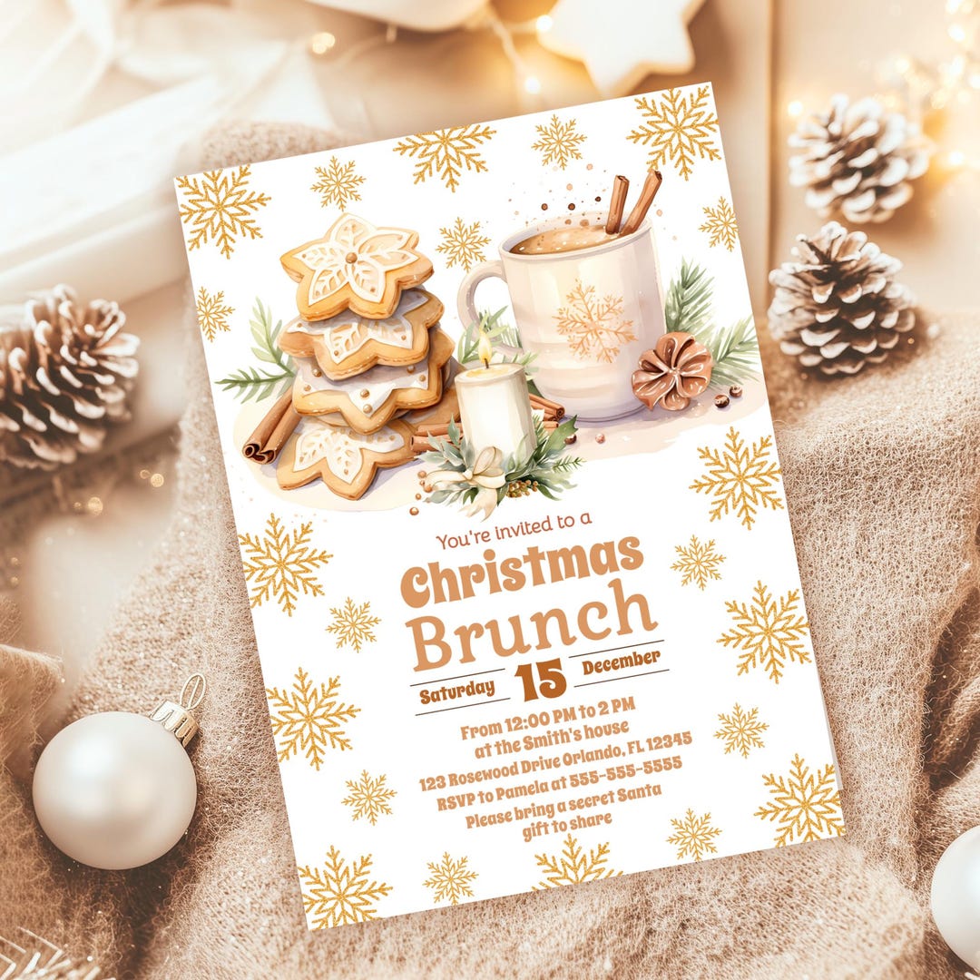 Editable Christmas Brunch Invitation Holiday Party Cozy Christmas ...