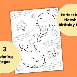 Narwhal Coloring Pages for Kids, Kids Party Games, Birthday Favor ...