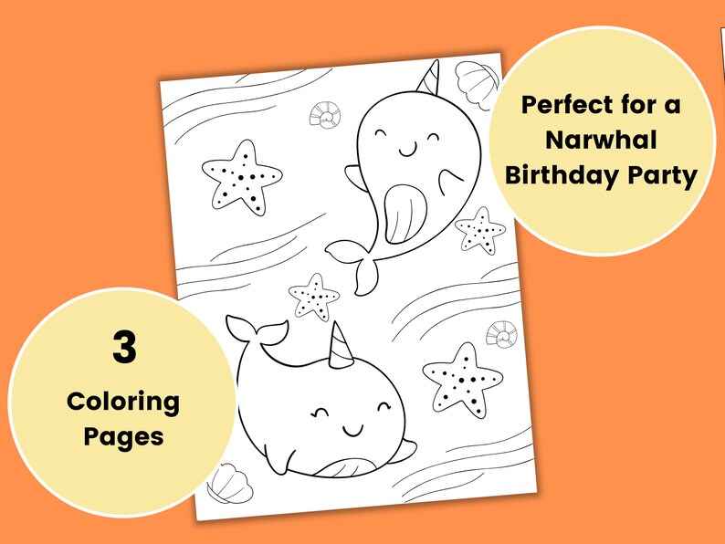 Narwhal Coloring Pages for Kids, Kids Party Games, Birthday Favor ...
