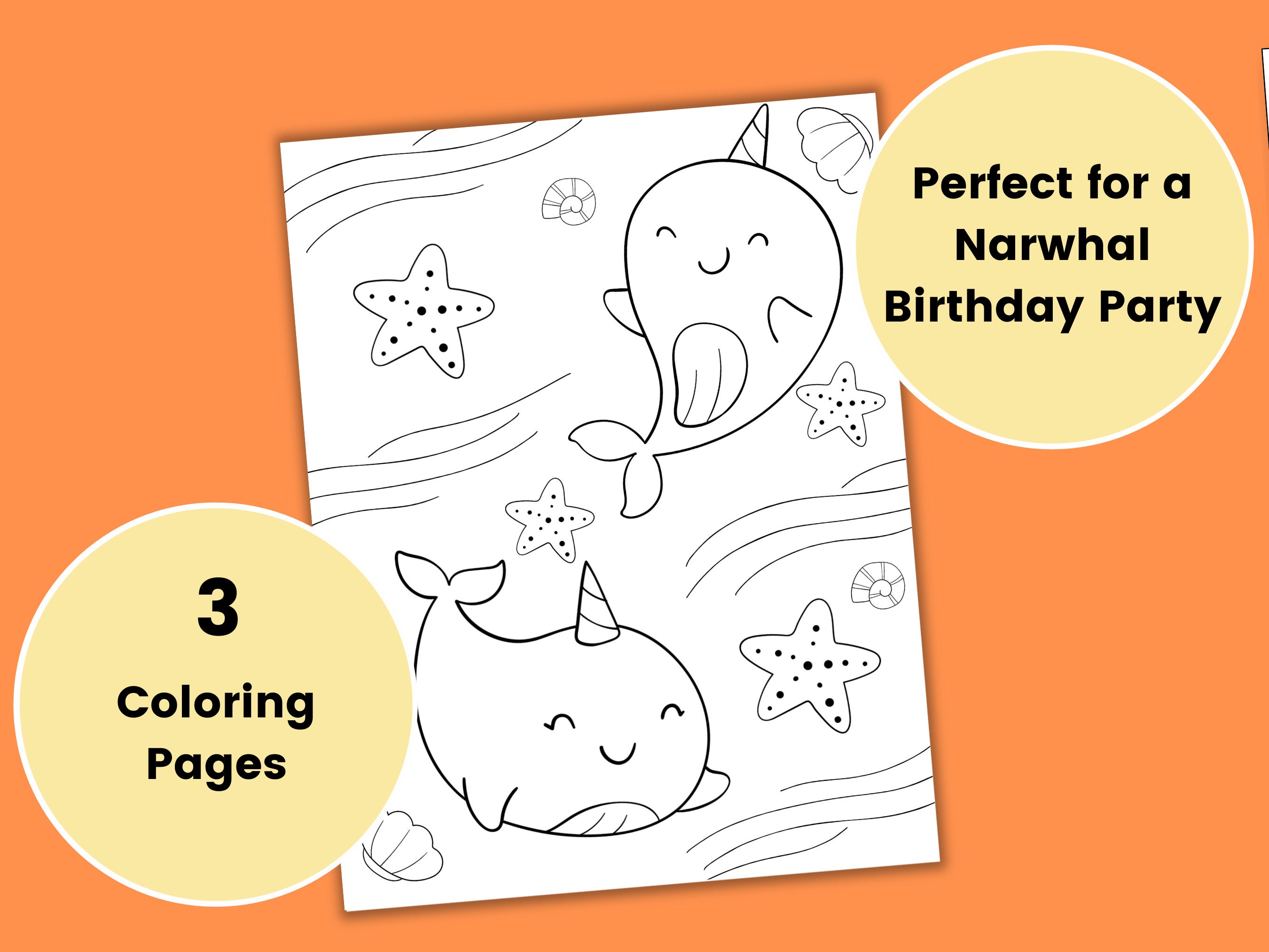 Narwhal Coloring Pages for Kids, Kids Party Games, Birthday Favor ...
