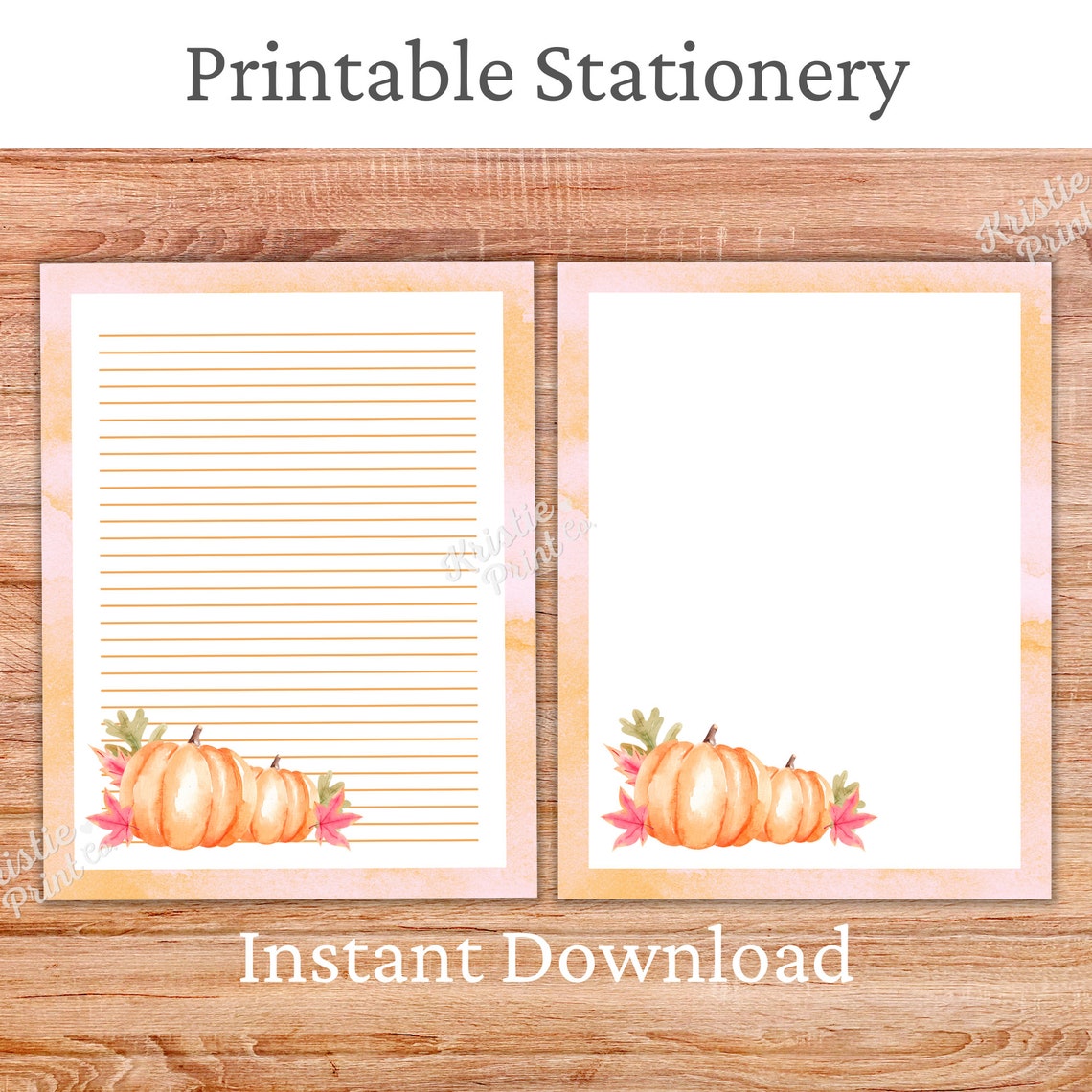 Pumpkin Writing Paper, Fall Stationery Set, Digital Stationery, Autumn ...