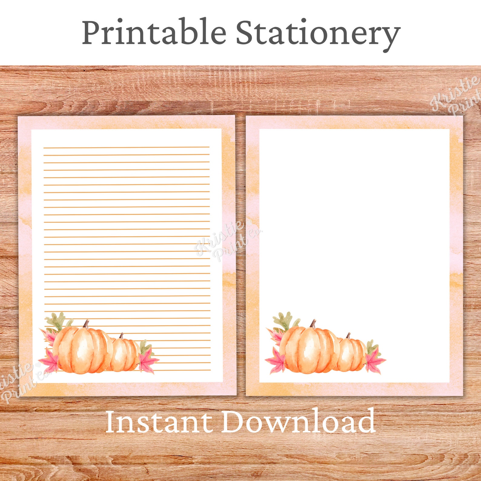 Pumpkin Writing Paper, Fall Stationery Set, Digital Stationery, Autumn ...