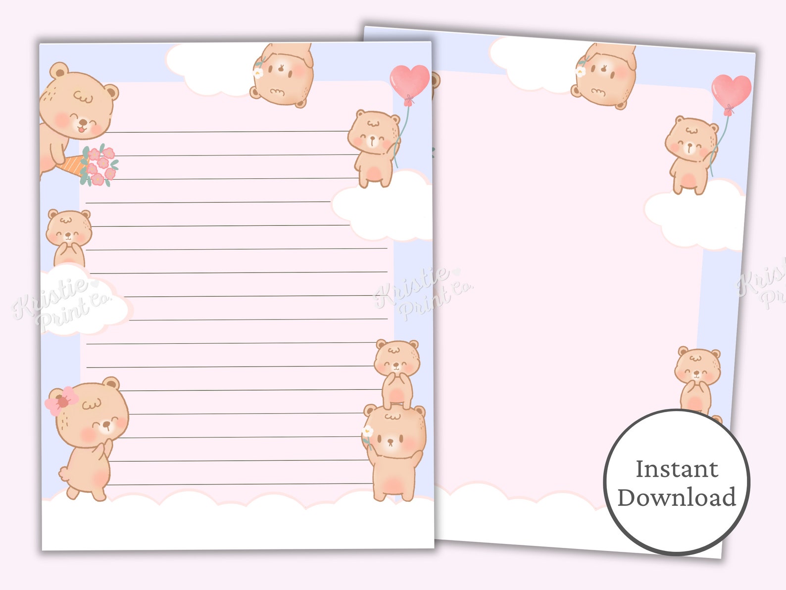 Kawaii Stationery Printable Set Bear Stationery Cute - Etsy