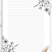 Black and White Floral Lined Paper, Printable Stationery Paper, Journal ...