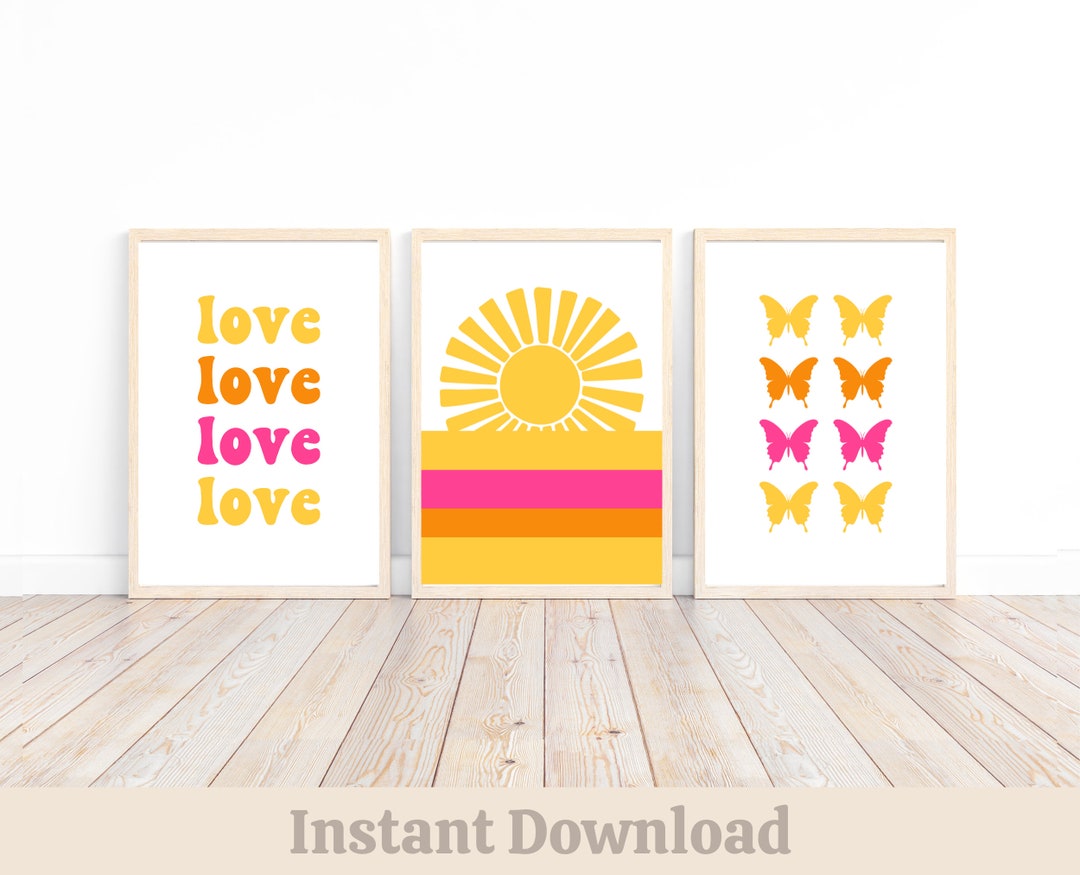 Retro Sun Wall Art Preppy Wall Art Trendy Poster Prints Yellow Wall Art ...